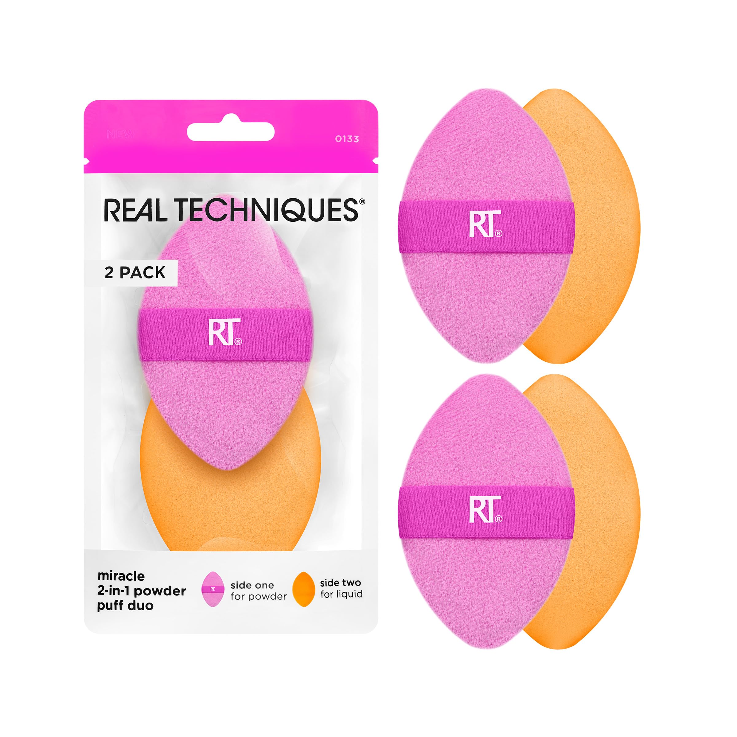 Real Techniques Miracle 2-In-1 Powder Puff, Dual-Sided, Full-Size Makeup Blending Puff ...