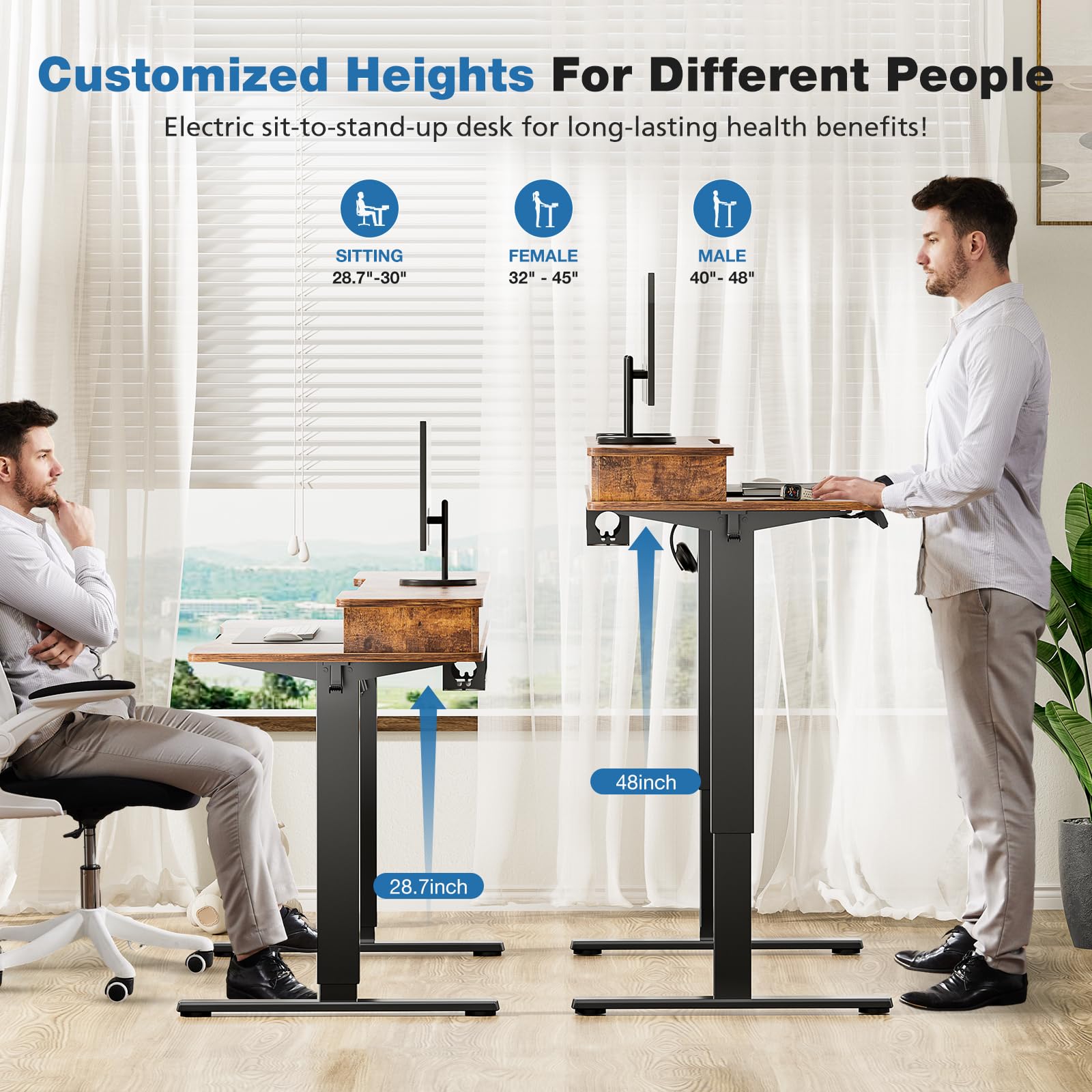DUMOS 48 Inch Electric Standing Desk with Double Drawers Height ...