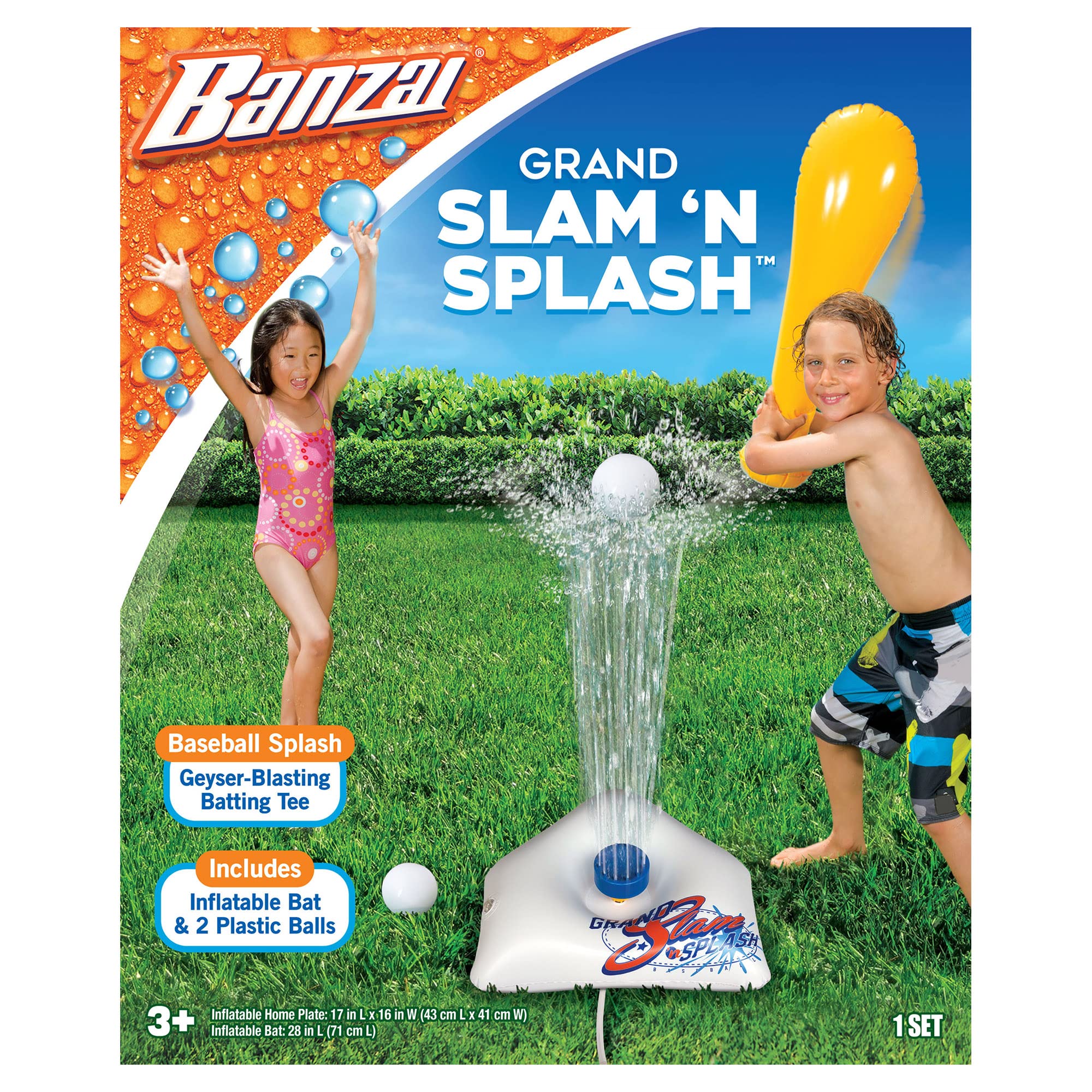 Banzai Grand Slam N Splash Sprinkler Baseball Game w/ Inflatable Bat ...