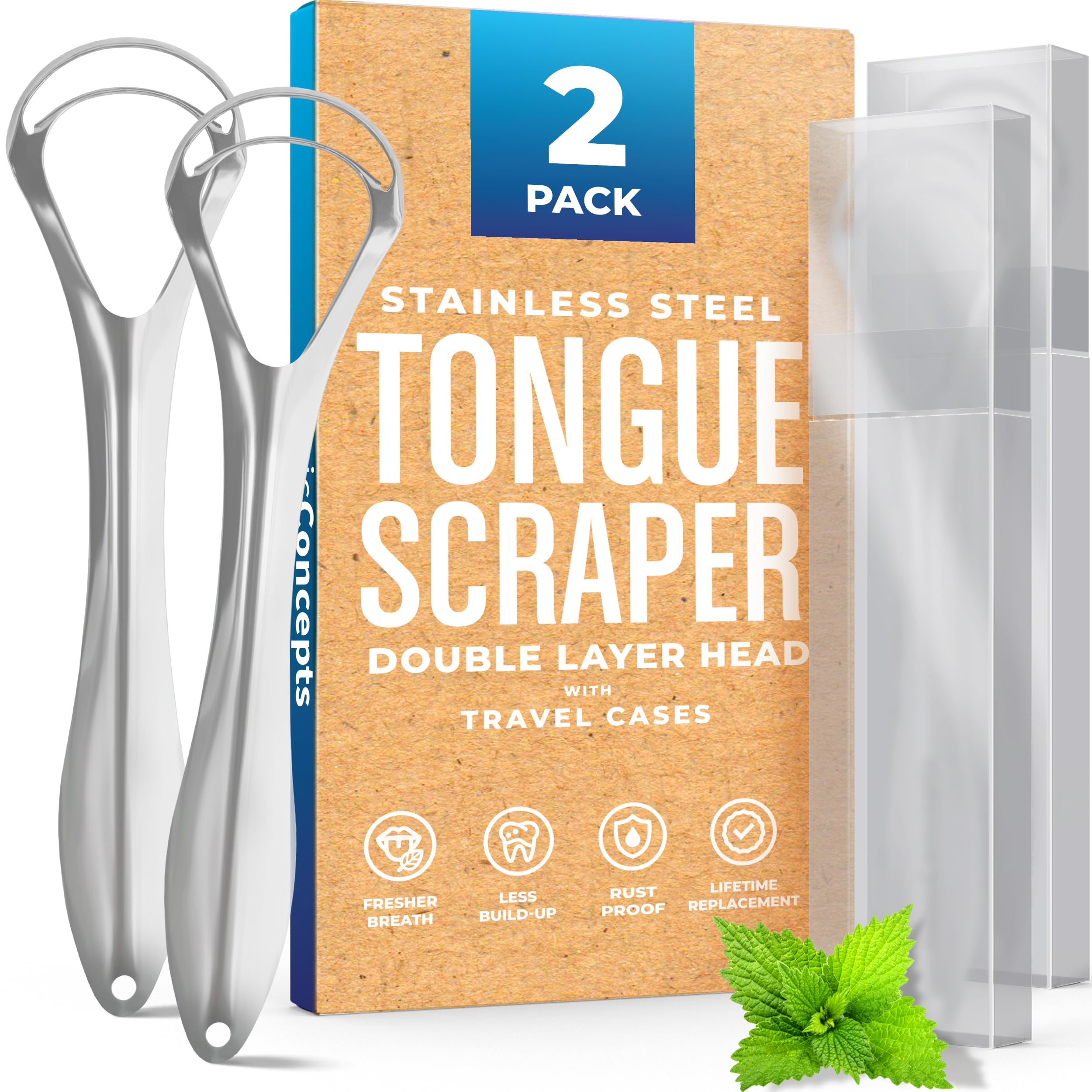 2-Pack Basic Concepts Tongue Scraper for Adults (Stainless Steel)