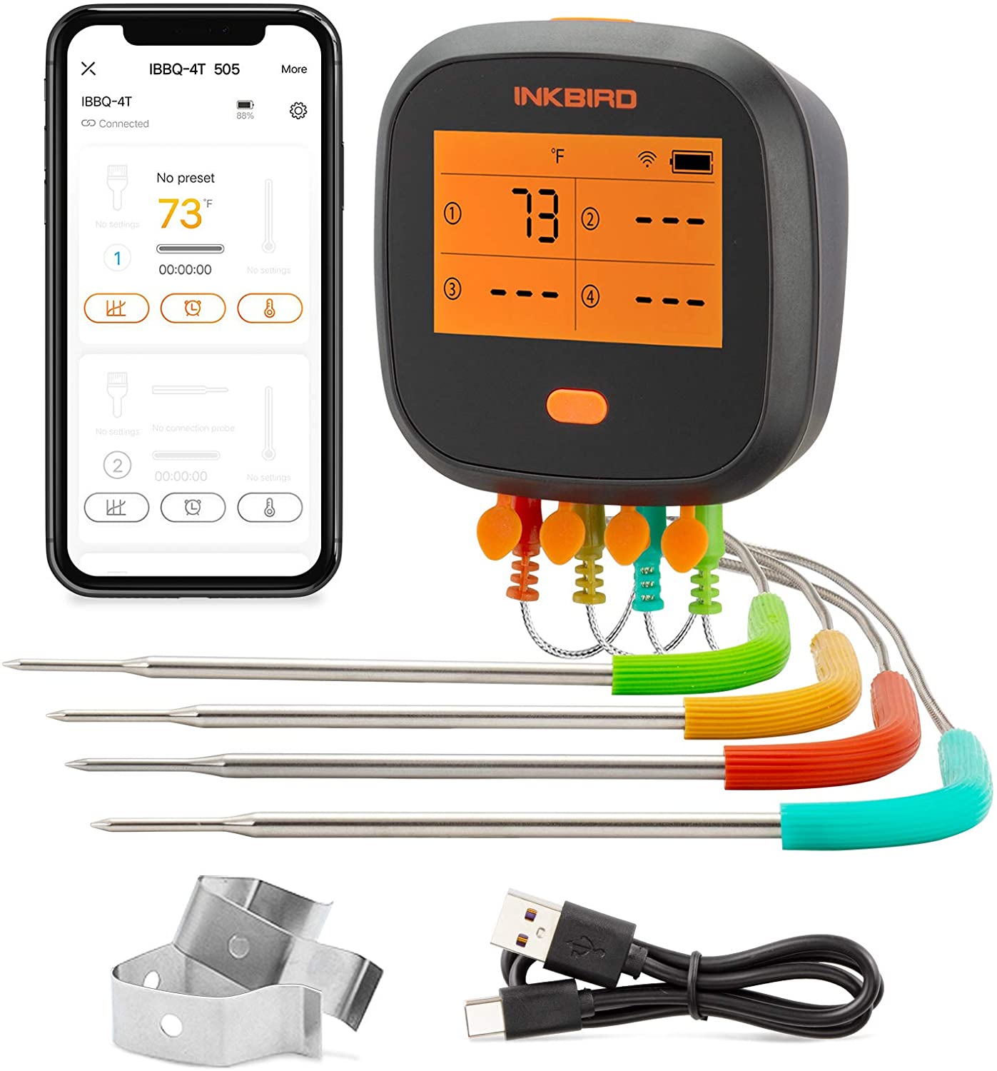 Inkbird Wi-Fi&Bluetooth Grill Thermometer with 4 Probes (4T Food ...