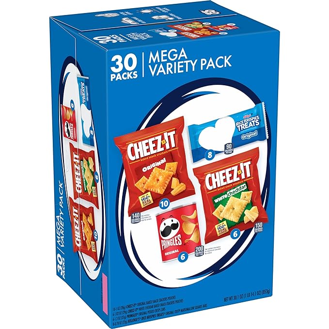 30-Pack Mega Variety Pack (Cheez-It, Pringles, Rice Krispies Treats)