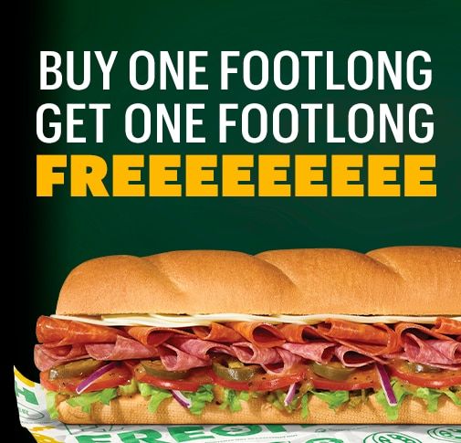 Select Subway Restaurants: Buy One Footlong Sub, Get One Footlong Sub