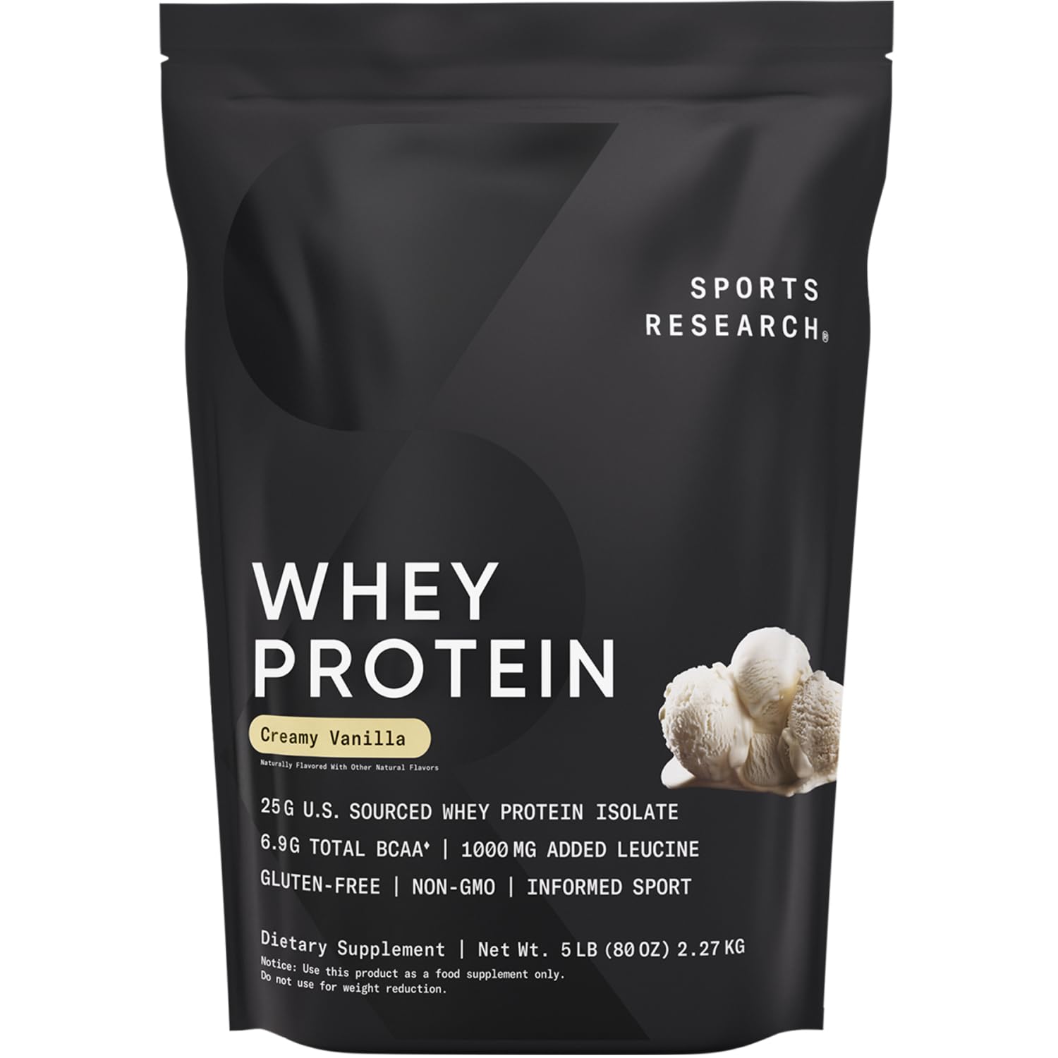 5-lb Sports Research Whey Protein Isolate Powder (Creamy Vanilla or ...