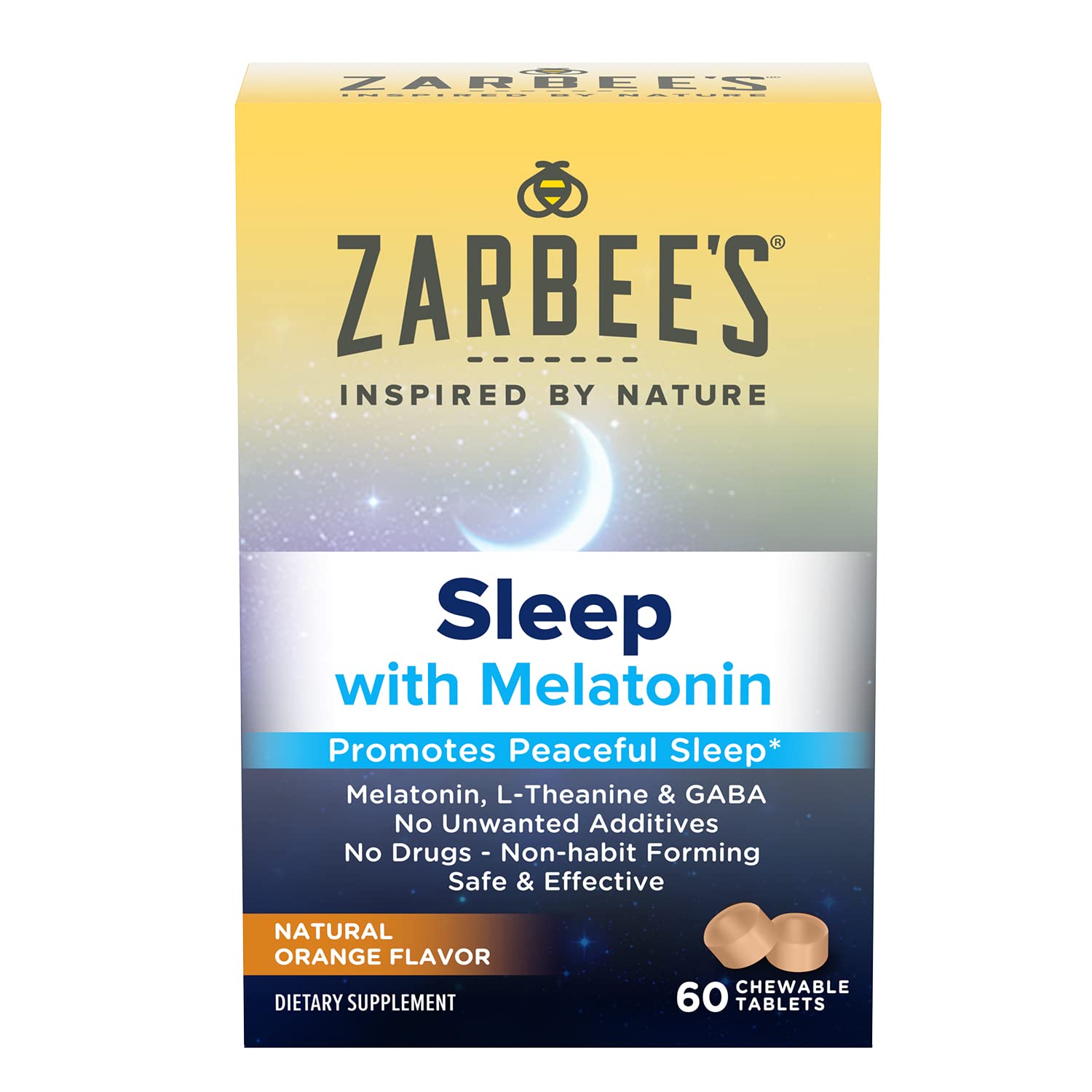 60-Count 5mg Zarbee's Adult Melatonin w/ L-Theanine & GABA Sleep ...