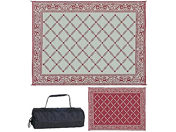 9' x 12' Stylish Camping Reversible Plastic Straw Outdoor Rug (Burgundy ...