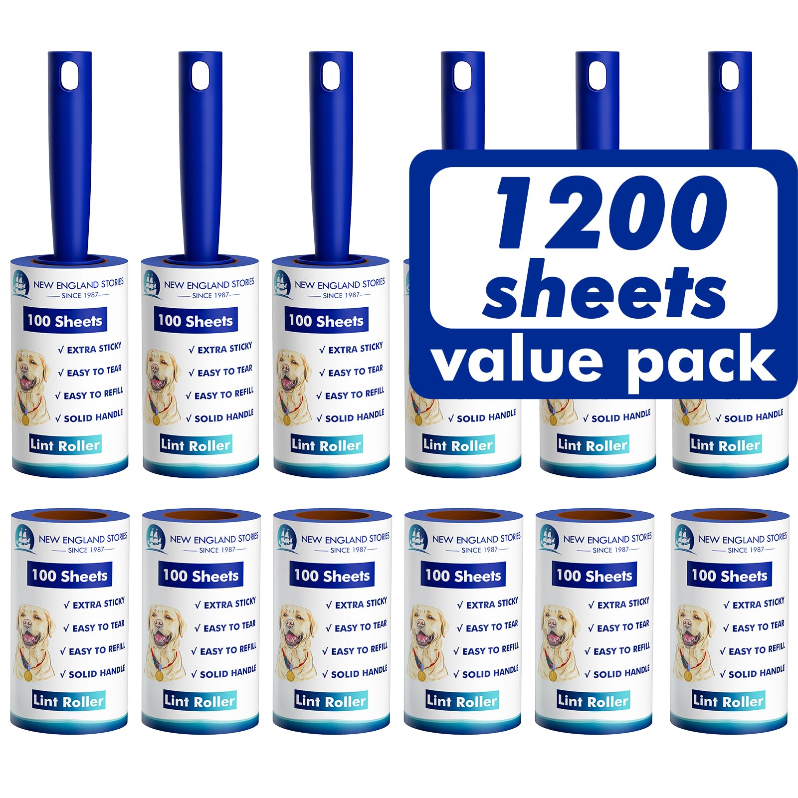 6-Pack 100-Sheet New England Stories Lint Rollers w/ 6 Refills (1200 ... 6-Pack 100-Sheet New England Stories Lint Rollers w/ 6 Refills (1200 ...