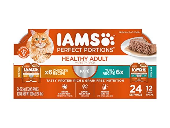 12-Pack (24 Servings) Iams Perfect Portions Healthy Adult Pate Variety ...