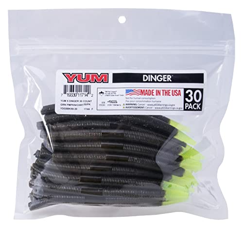 30-Pack Yum 5" Dinger Fishing Lure (Green Pumpkin/Chartreuse)