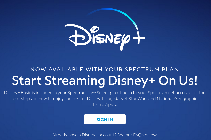 Spectrum TV Select Customers: Disney+ (Basic Plan w/ Ads)