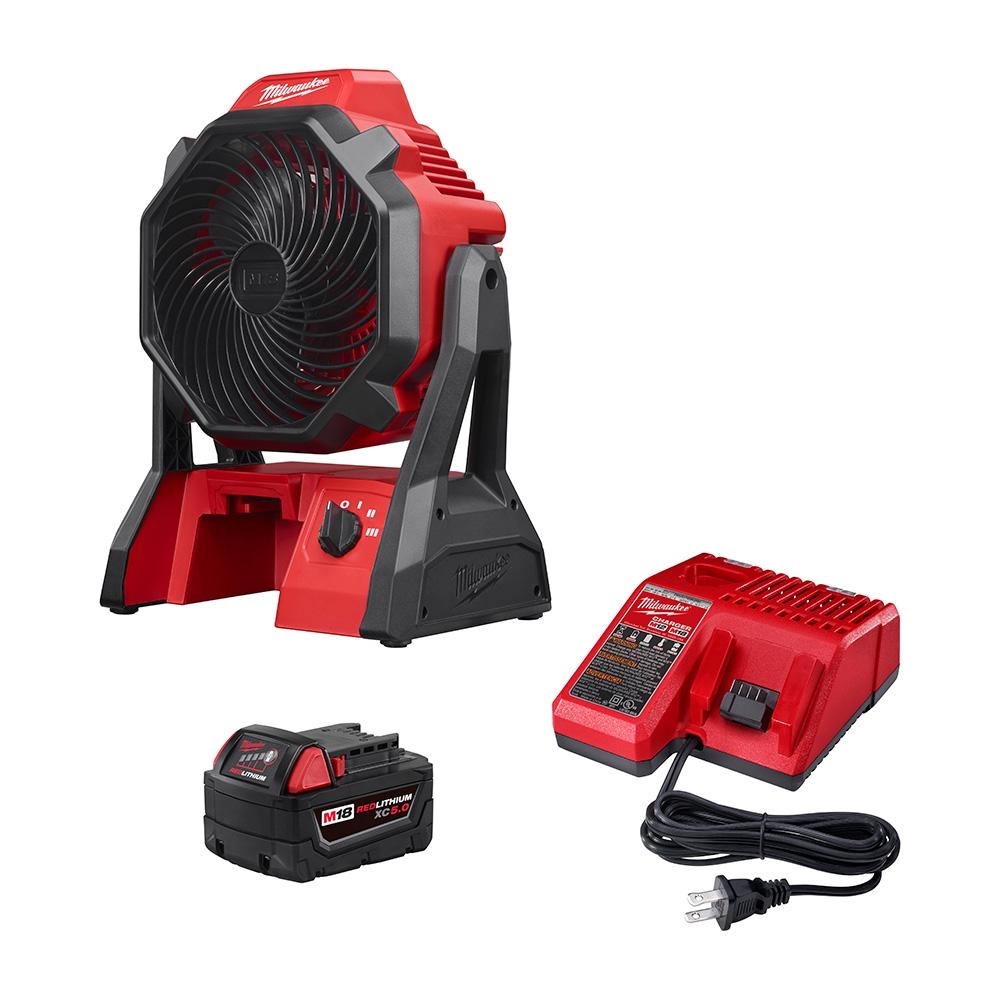 Milwaukee M18 18-Volt Lithium-Ion Cordless Jobsite Fan with 5.0 Ah and ...