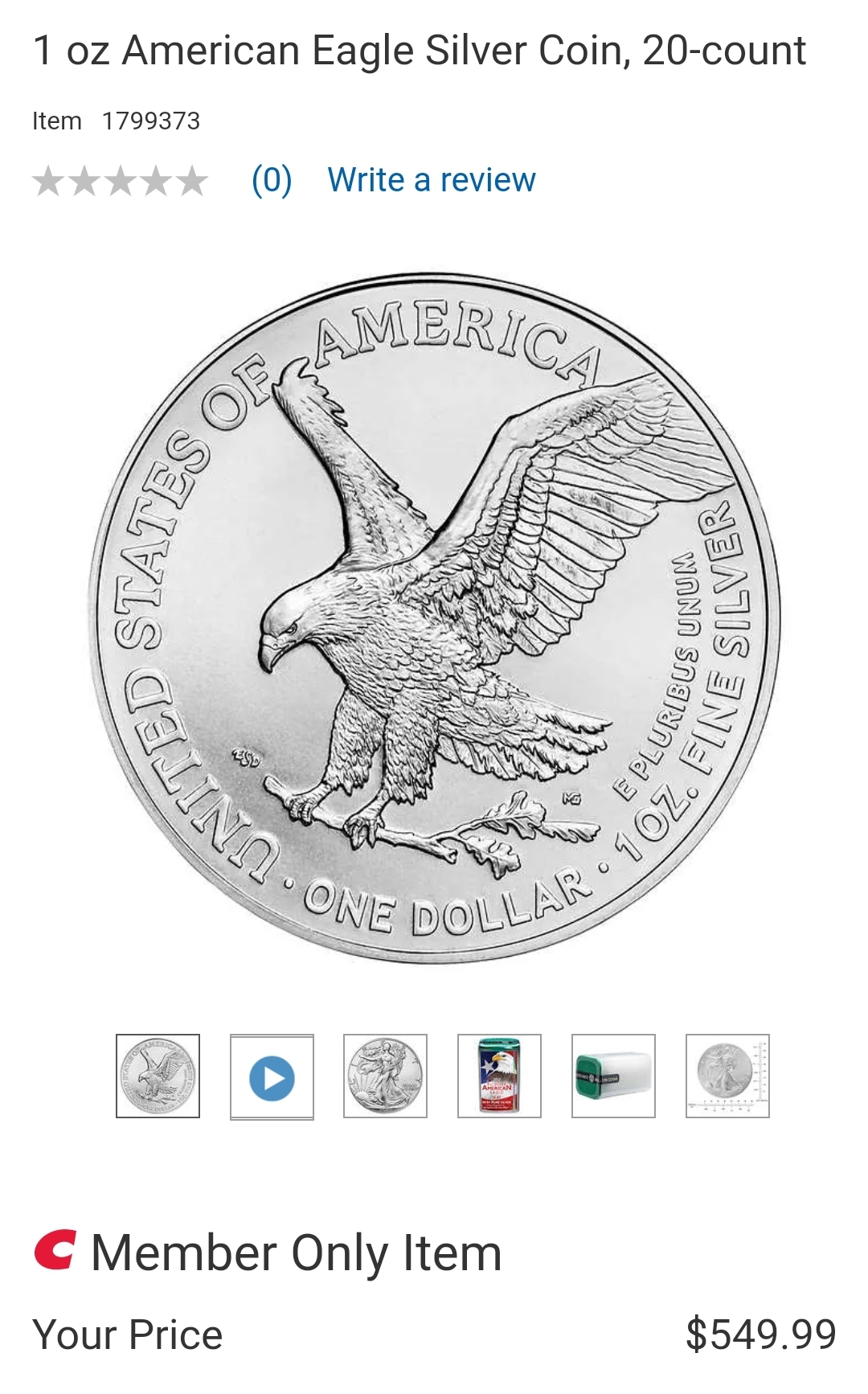 Costco Has 1 Oz American Eagle Silver Coin 20 count For 549