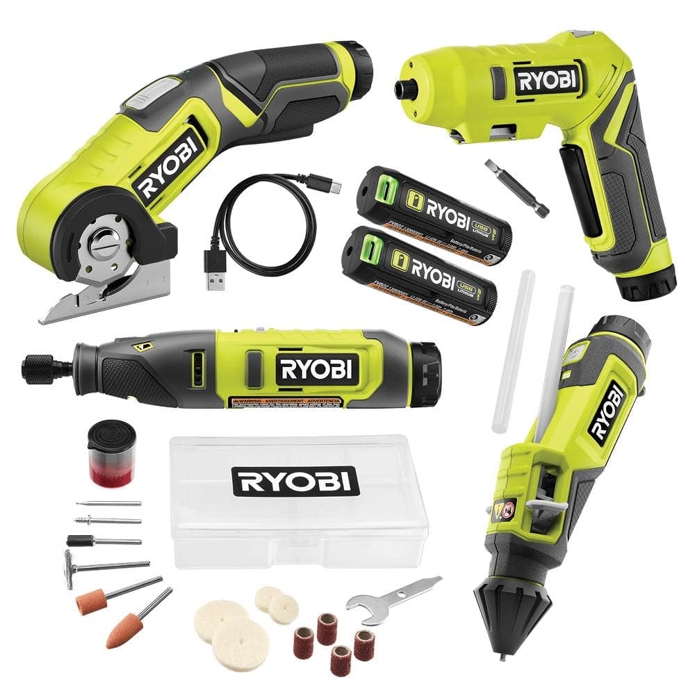 4-Tool RYOBI USB Lithium Combo Kit w/ 2 Batteries & Accessories