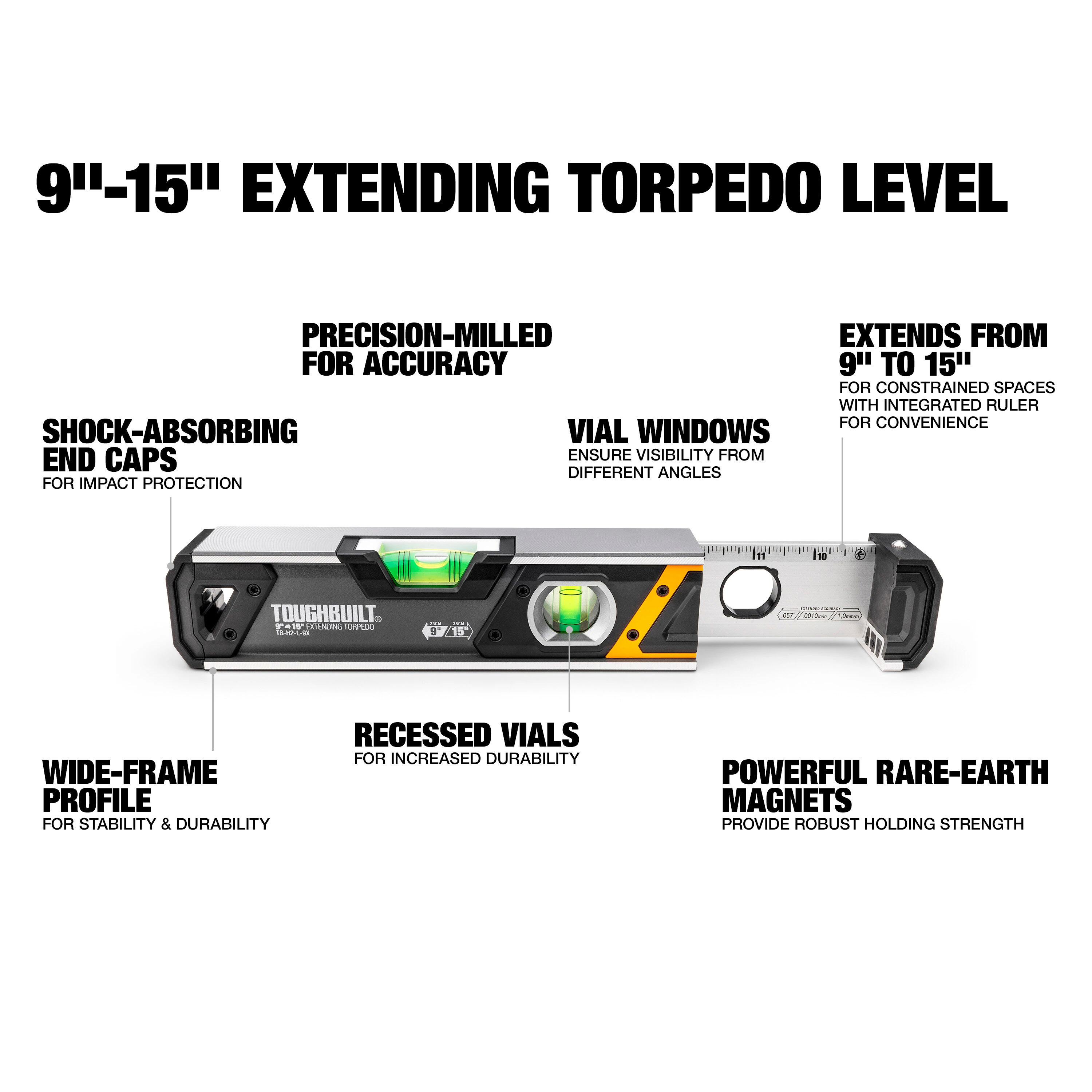 15'' TOUGHBUILT Aluminum 2 Vial Box Beam Level $24.98 + Free Store Pick up