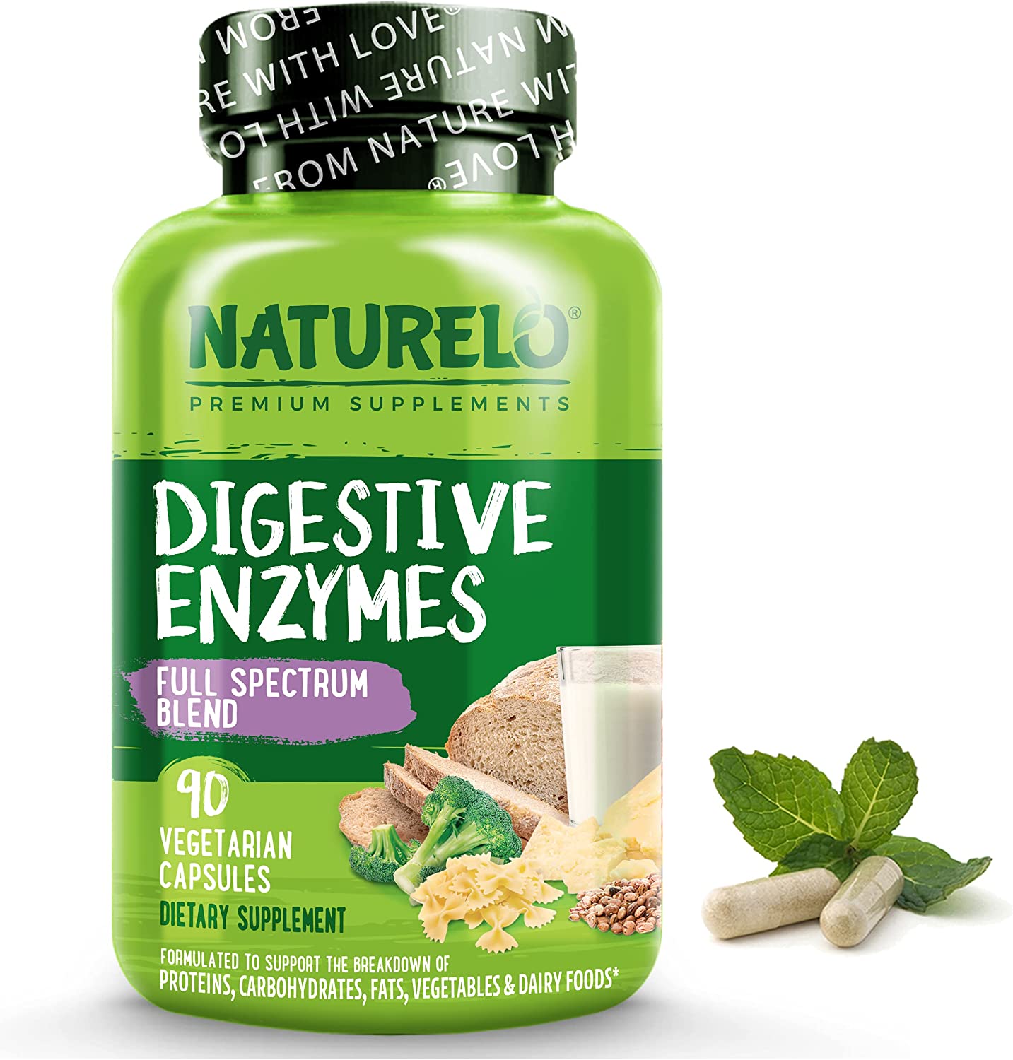 NATURELO Digestive Enzymes Full Spectrum Support (90 Capsules) $14.47 ...