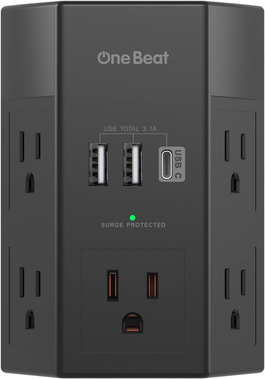 One Beat Multi-Plug Outlet Extender w/ Surge Protector & 3 USB Ports ...