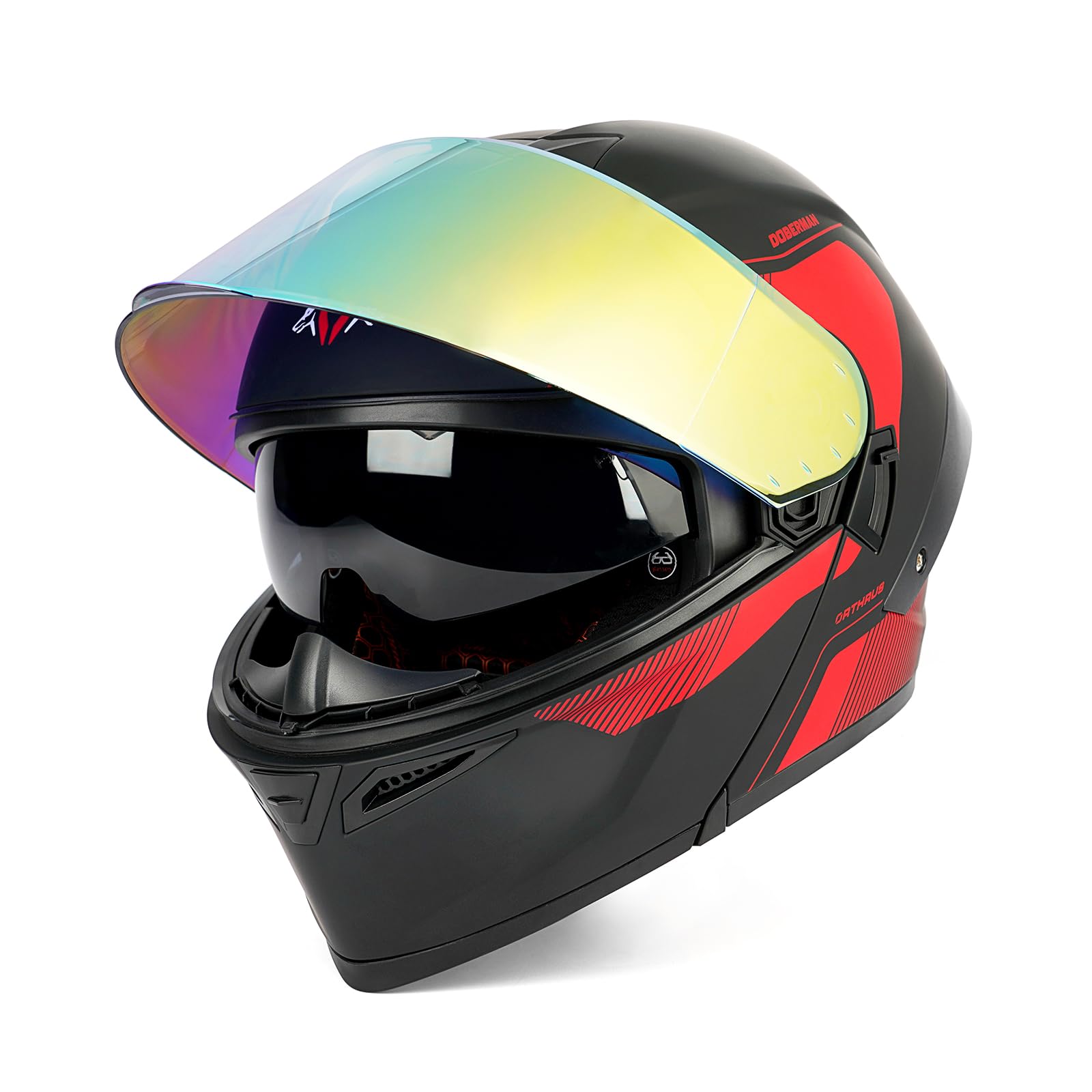 Orthrus DOT-Approved Full Face Motorcycle Helmet w/ Flip-Up Visor & LED ...