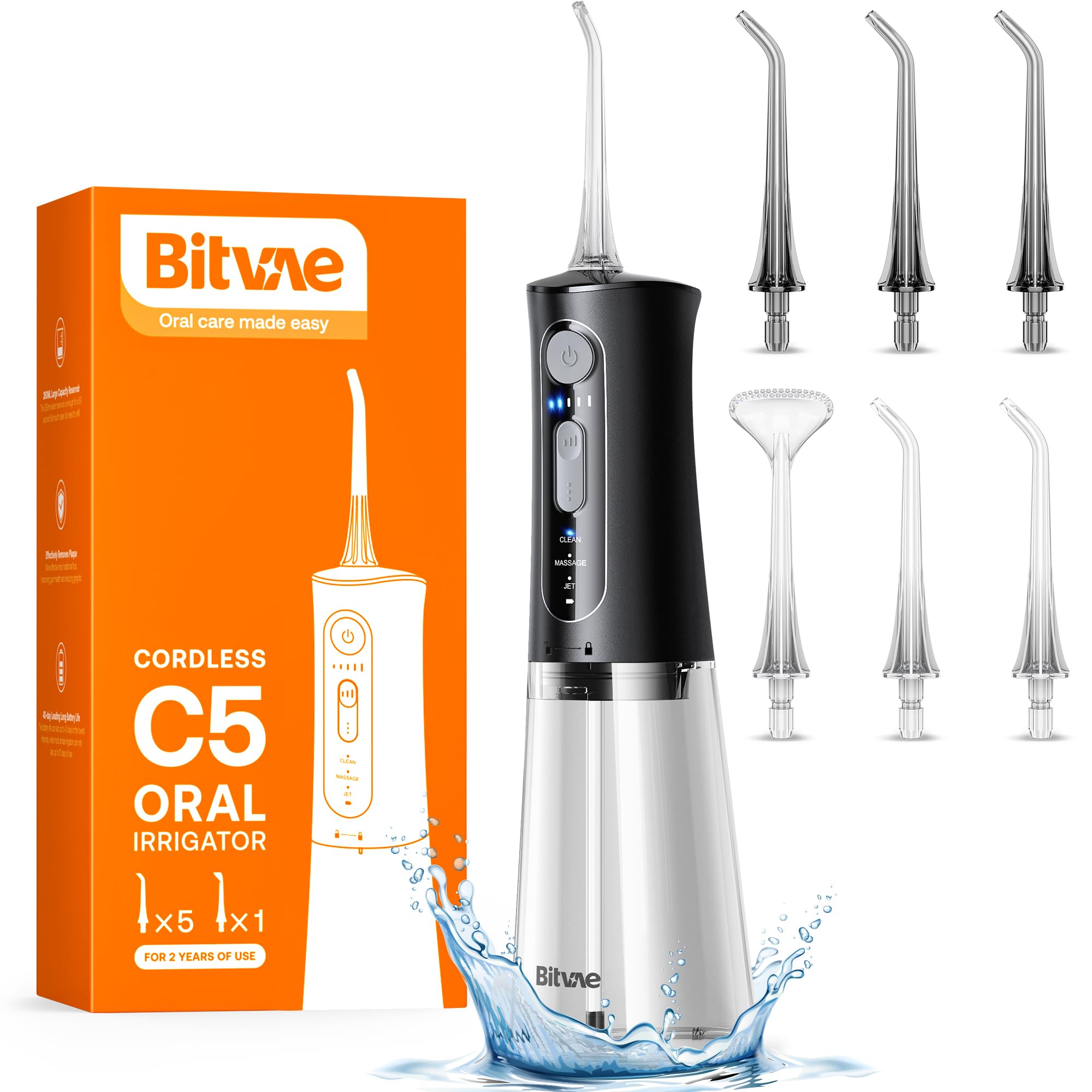 Bitvae 300-ML C2 Cordless Oral Irrigator Portable Water Flosser (Black ...