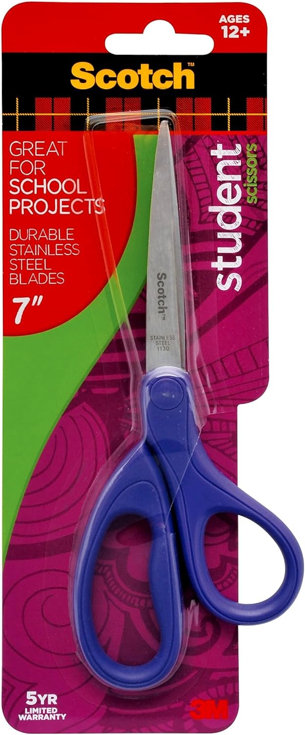 Scotch Brand 7-Inch Student Scissors, Blue, Green, or Purple, Colors ...