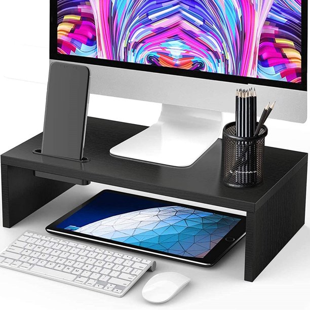 16.5 Inch Wooden Removable Monitor Stand Riser with Phone Holder and ...