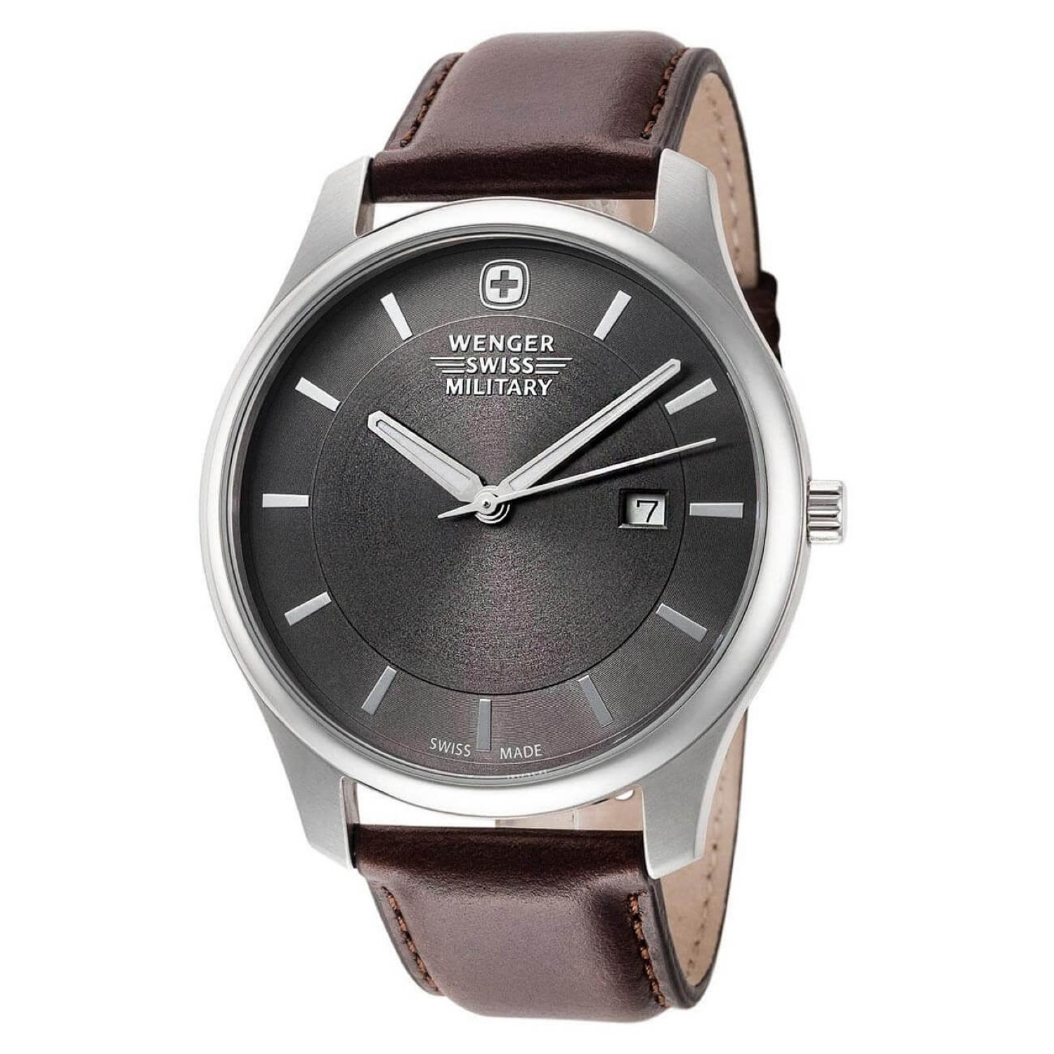 Men's Wenger Watch (City Classic) Swiss Quartz, Grey Dial, Brown ...