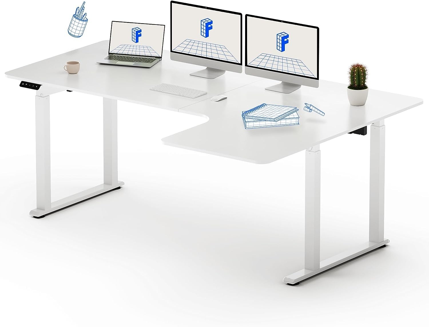 FLEXISPOT 71"x43" Dual Motor L-Shaped Electric Standing Desk (White ...