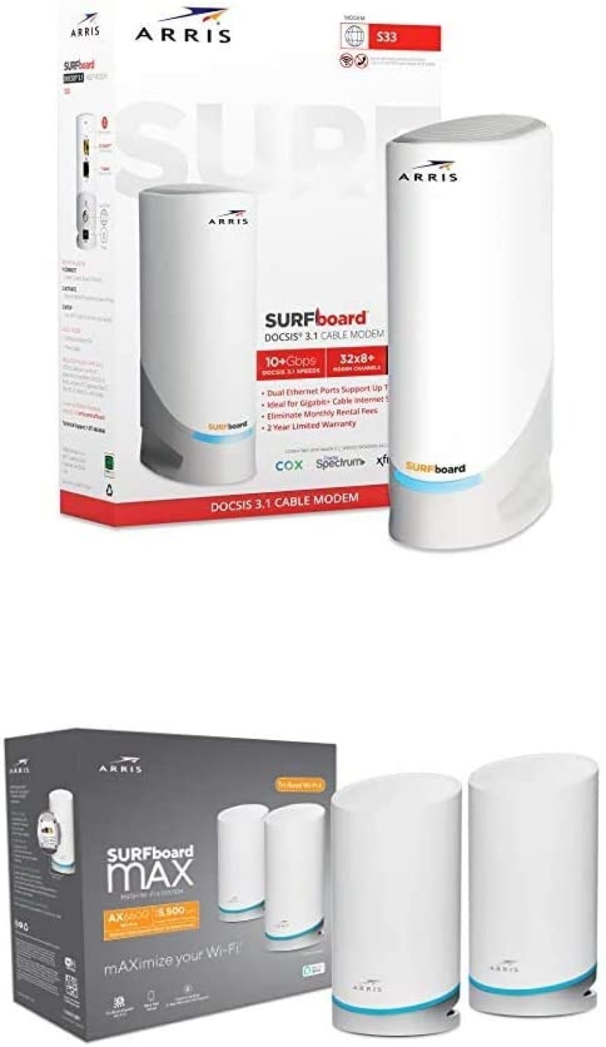 Arris Surfboard Modem + AX Mesh Tri-Band Router Bundles: Surfboard ...