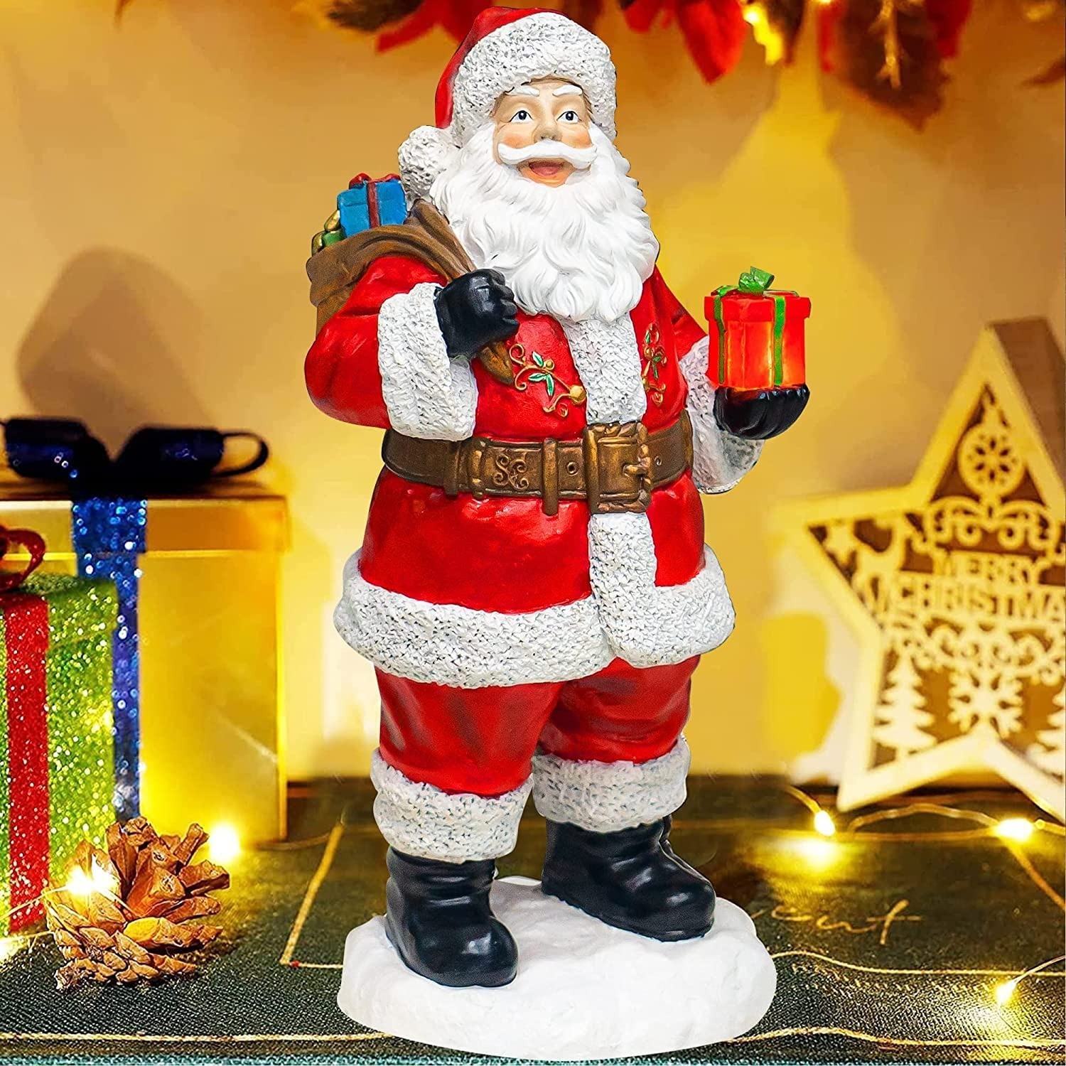 FUNPENY 12" Solar Lit Christmas Resin Santa Claus Figure $10 + Free S&H ...