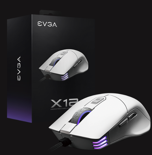EVGA X12 Gaming Mouse, 8k, Wired, White, Customizable, Dual Sensor ...