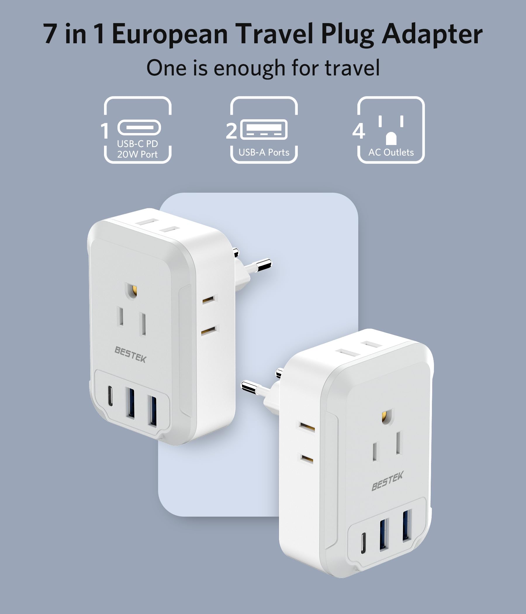 $4.99 BESTEK European Travel Plug Adapter, International Power Plug ...