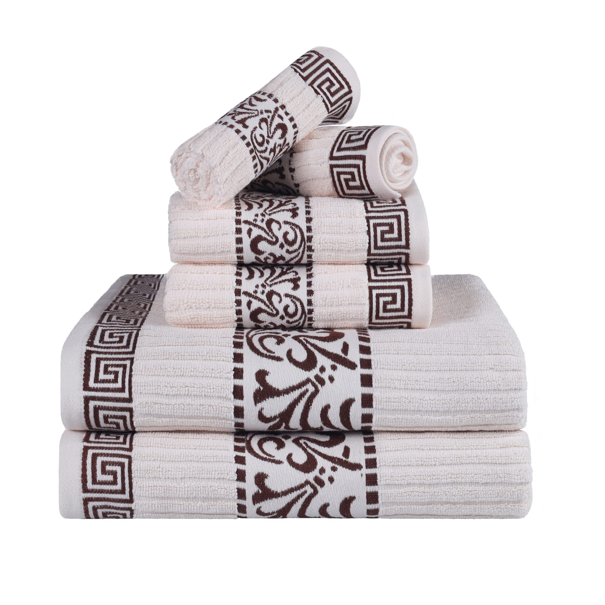 Superior Greek Pattern Decorative 6-Piece Towel Set, Absorbent Cotton ...