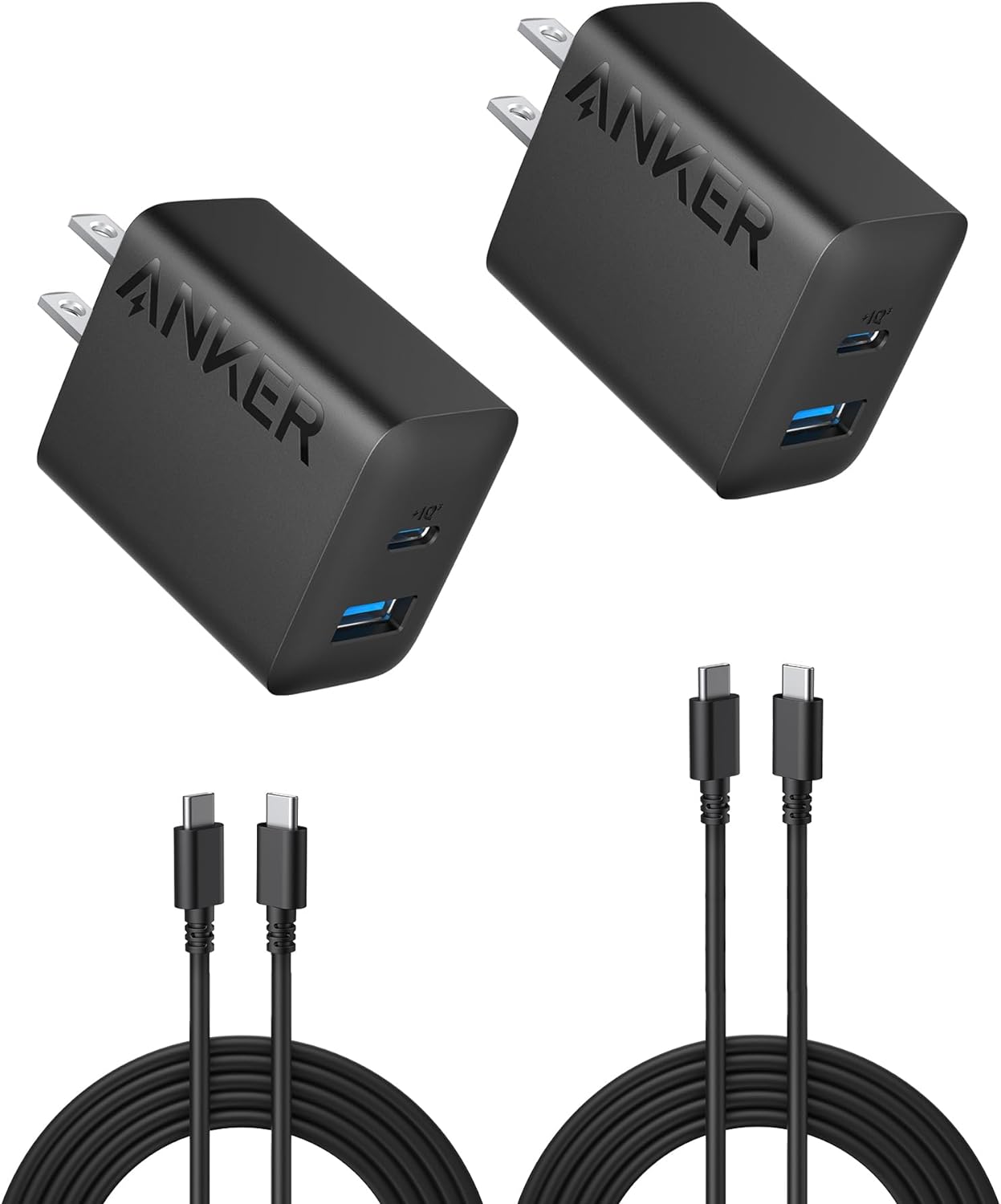 2-Pack Anker 20W Dual Port USB Wall Charger w/ 5' USB-C Cable + 20W USB ...