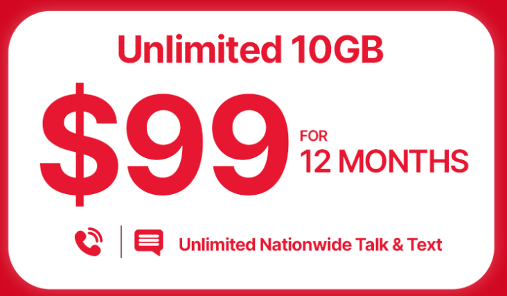 12-Month Infimobile Prepaid Unlimited Talk/Text/10GB 5G/4G Data Plan Sim Card