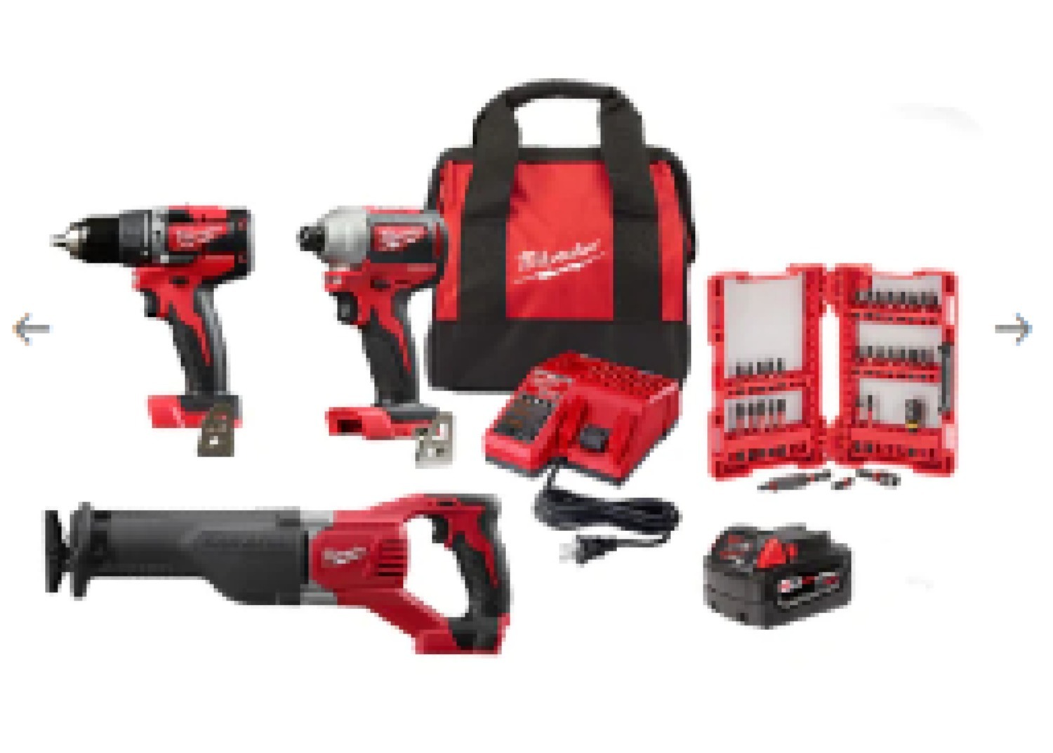 Milwaukee M18 18V Cordless Lithium-Ion 3 Tool Combo Kit w/ Bit Set + Bag