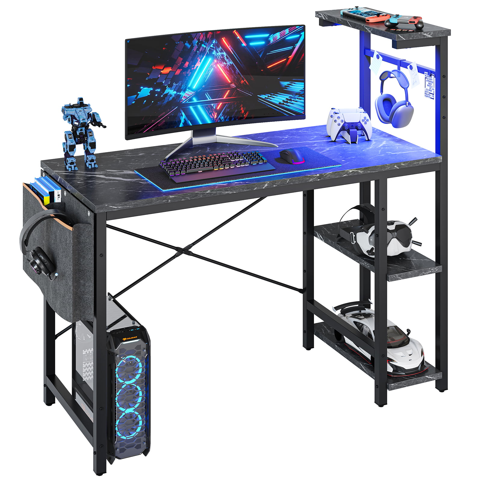 Bestier Reversible Computer Gaming Desk w/ Built-In LED Lights ...