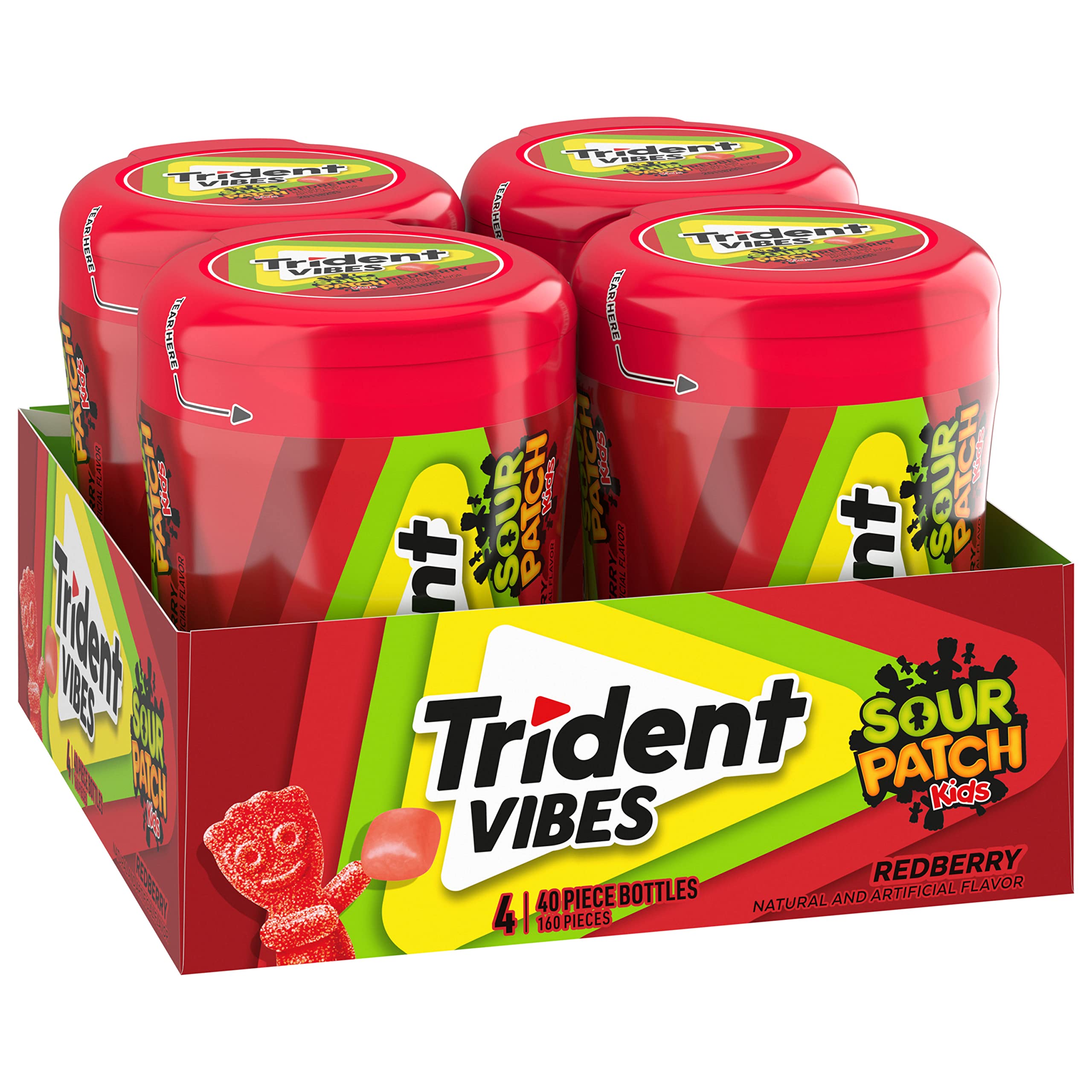 4-Pack 40-Pieces Trident Vibes SOUR PATCH KIDS Sugar Free Gum Bottles: Redberry $11.20 or ...