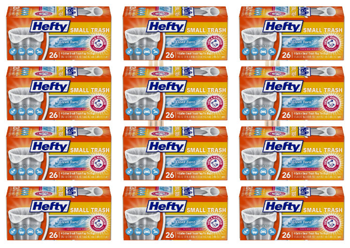 12-Pack 26-Count 4-Gal Hefty Flap Tie Small Trash Bags (Clean Burst ...