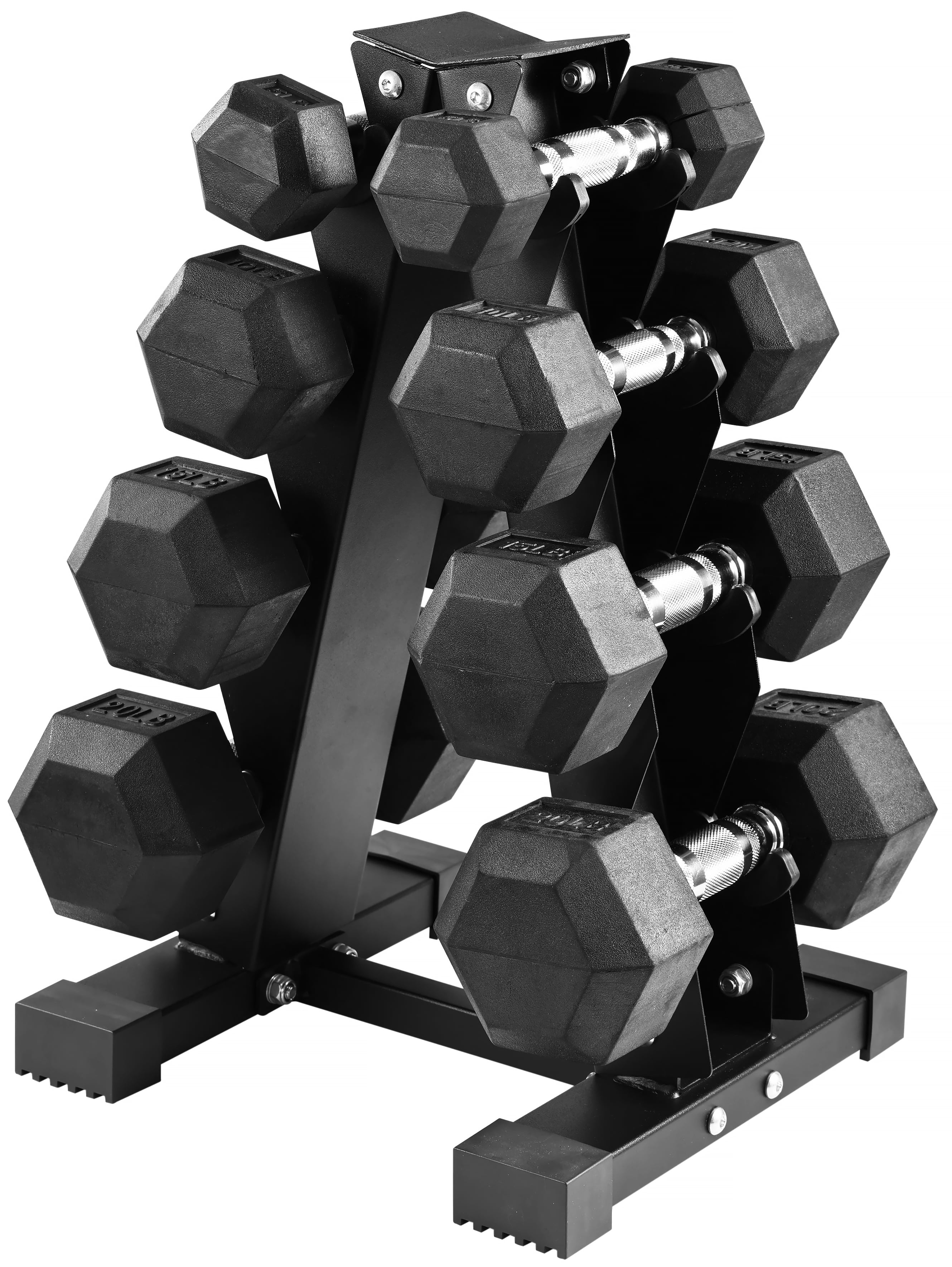 100-lbs BalanceFrom Rubber Coated Hex Dumbbell Weight Set w/ A-Frame ...