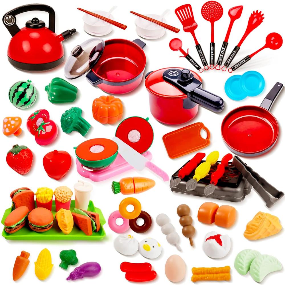 108-Piece Kids' Pretend Play Cooking Playset w/ Food, Utensils, Pots ...
