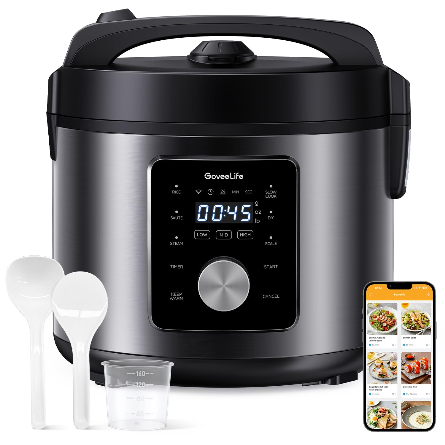 GoveeLife Smart Rice Cooker, 6-in-1 Multi-Cooker, Slow Cooker, Yogurt ...