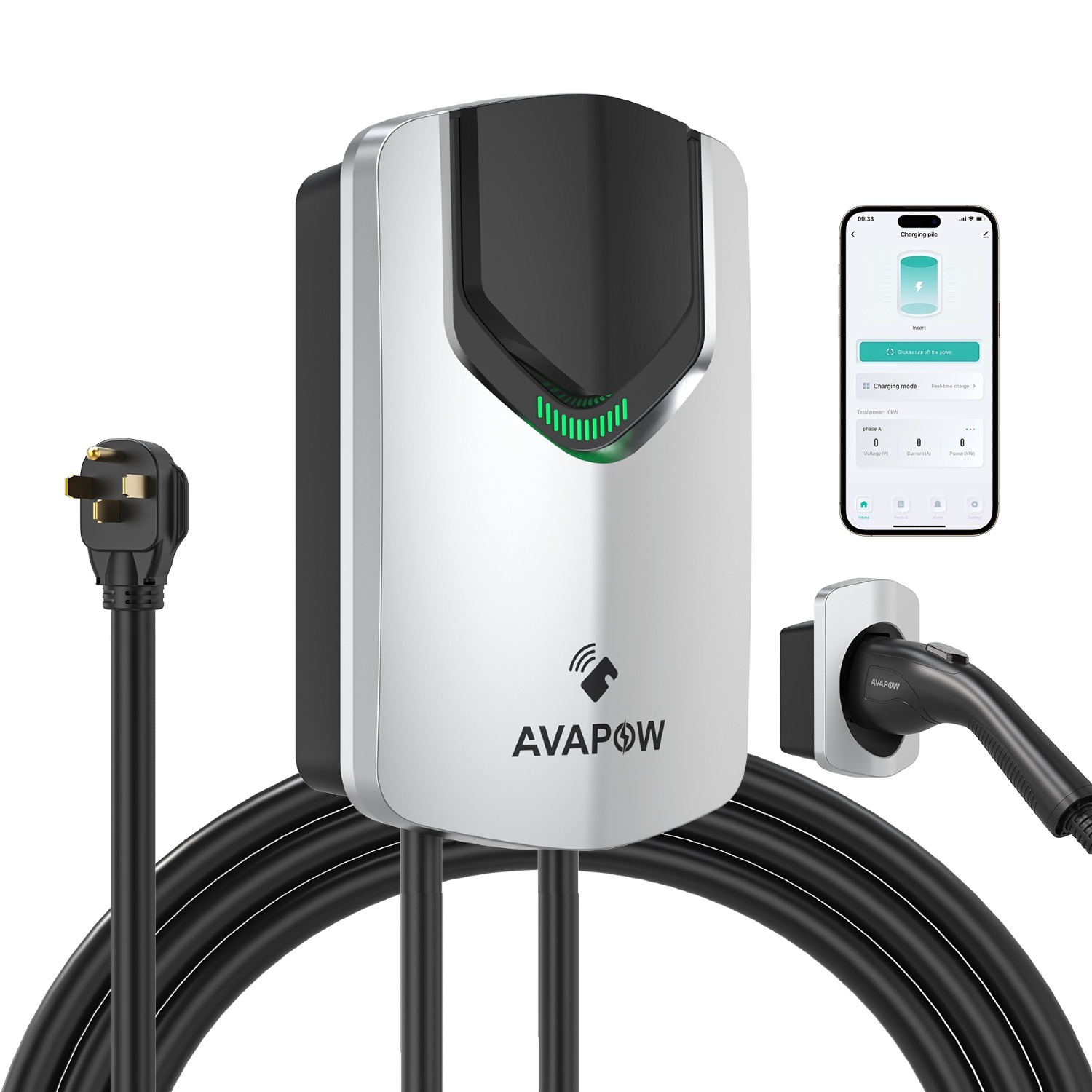AVAPOW 48-Amp 240V Smart WiFi Level 2 EV Charger w/ 25' Cable (Silver ...