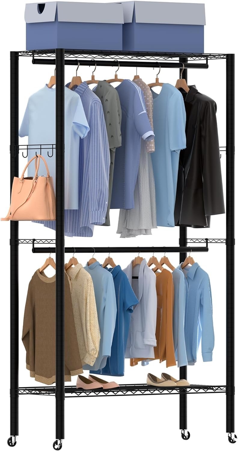 Prime Members: 3-Tier 80" Heavy Duty Rolling Adjustable Clothes Storage ...