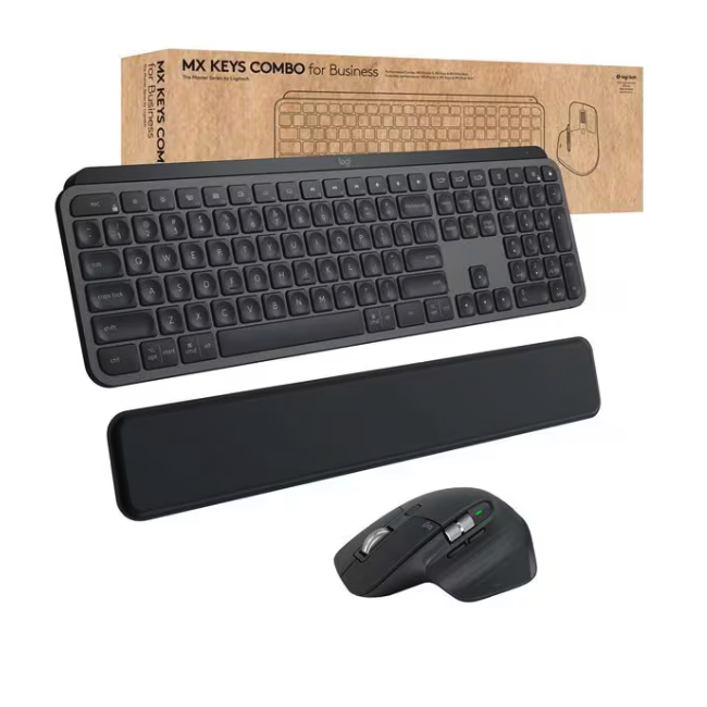 Logitech MX Keys for Business Keyboard + MX Master 3S Mouse + MX Palm Rest