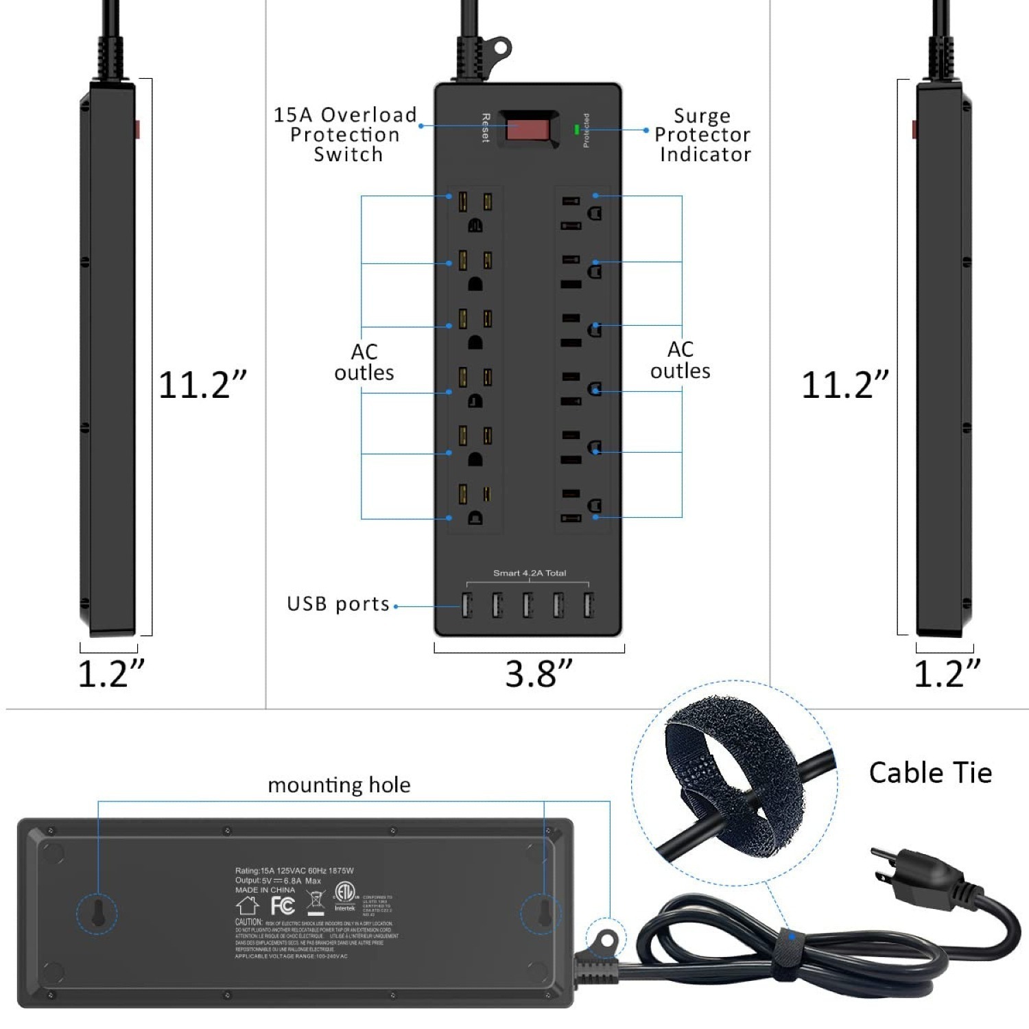POWERIVER Power Strip 12 Outlets and 5 USB Ports $12.40 + Free shipping ...