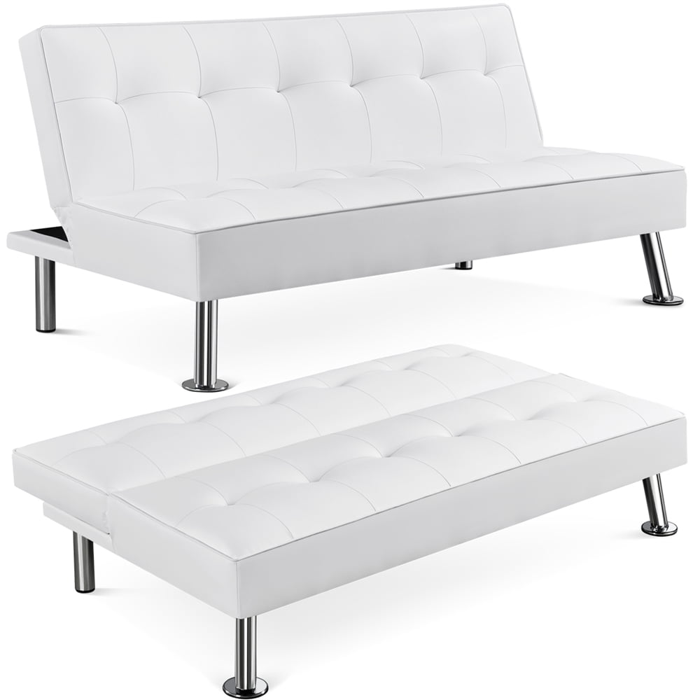 Easyfashion Convertible Faux Leather Futon Sofa Bed (Black, White) $143 ...