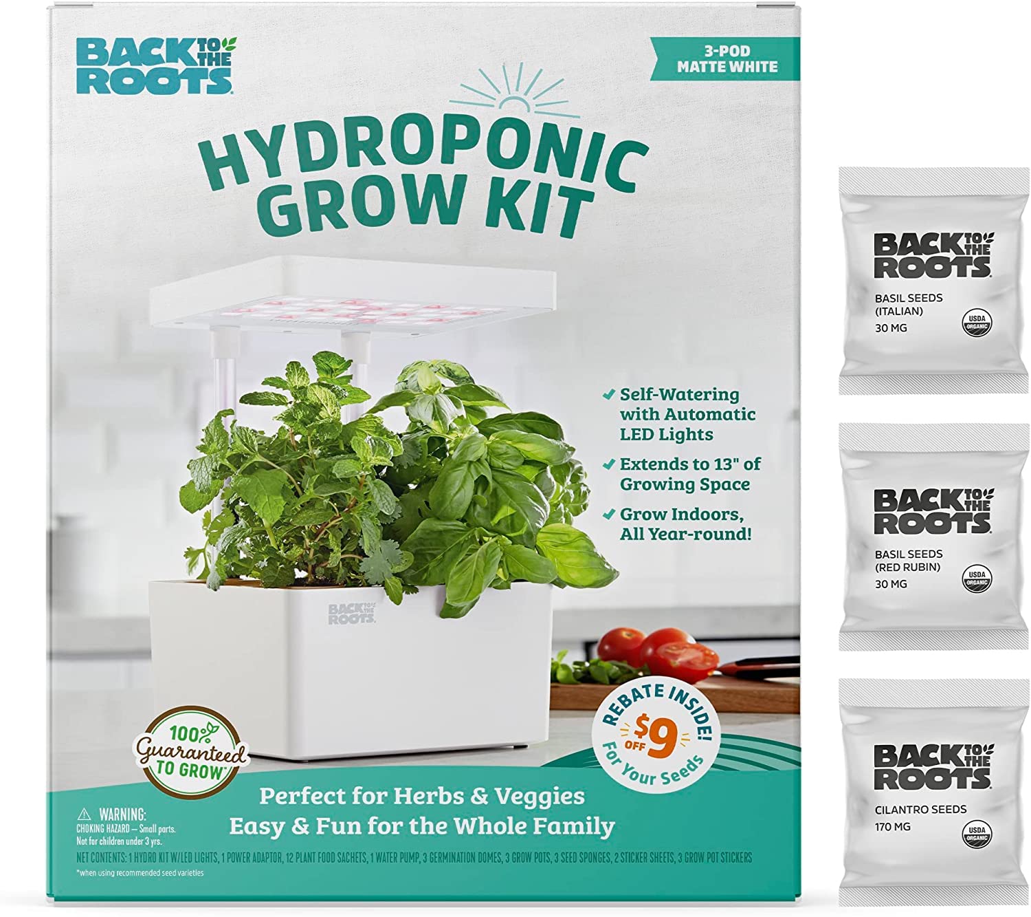 3-Pod Back to the Roots Hydroponic Indoor Grow Kit w/ Organic Seeds ...