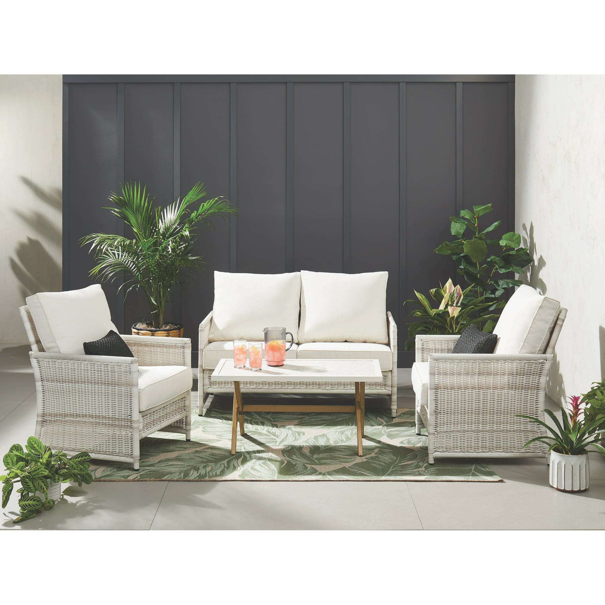 4-Piece Better Homes & Gardens Paige Wicker Outdoor Conversation Set w ...