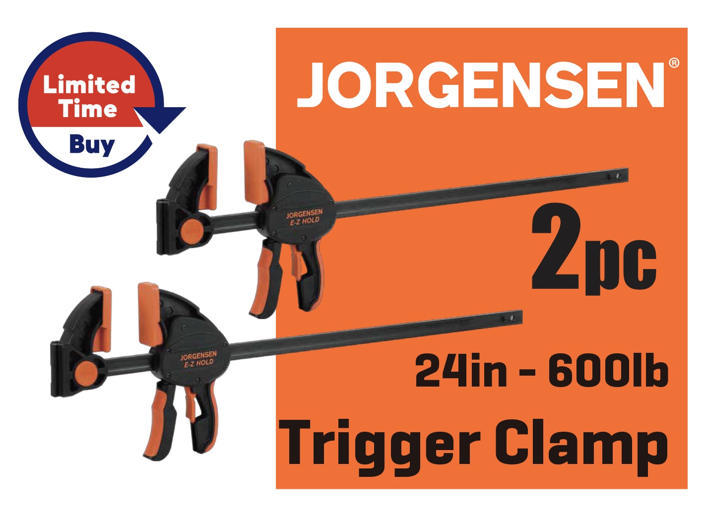 2-Pack 24" 600-lb Jorgensen E-Z Hold Trigger Clamp