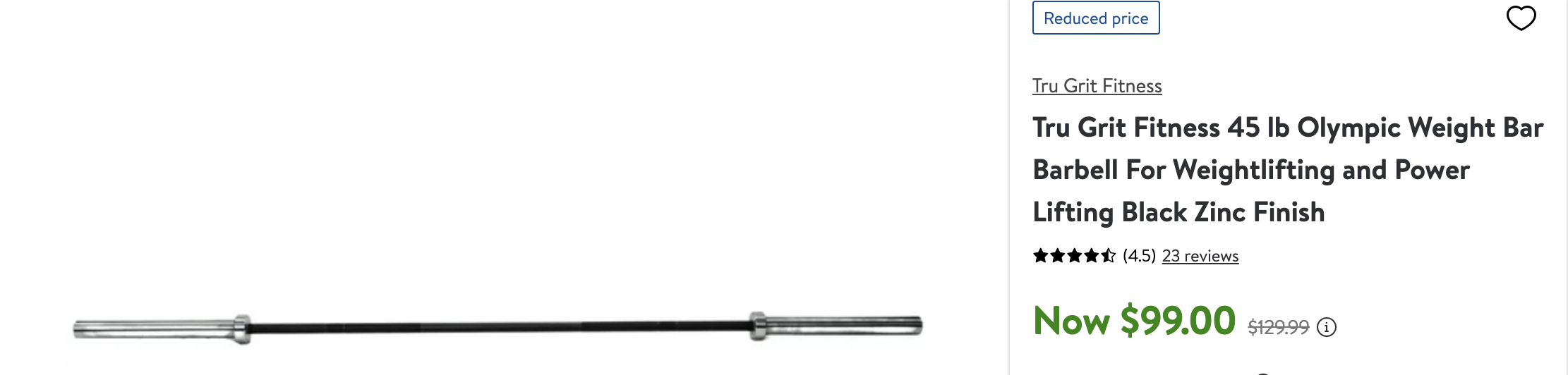Tru Grit Fitness 45 lb Olympic Weight Bar Barbell For Weightlifting and ...