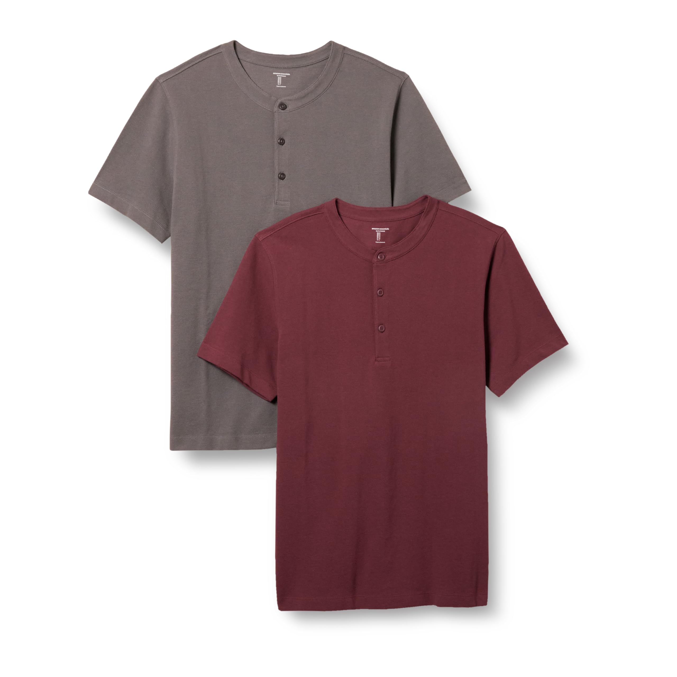 Amazon Essentials Men's Slim-Fit Short-Sleeve Pique Cotton Henley, Pack of 2 $8.90